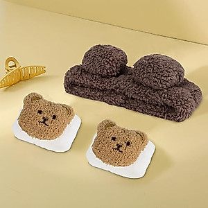 WHAVEL Spa Headband and Wristband Set, 3PCS Brown (Bear Ears Headband for Washing Face, Absorbent Wrist Bands for Washing Face)