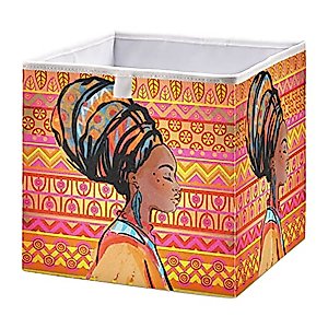 Women Wearing Colorful Headscarves Storage Bins Cubes Storage Baskets Fabric Foldable Collapsible Decorative Storage Bag with Handles for Shelf Closet Bedroom Home Gift 11" x 11" x 11"