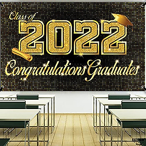 Class of 2022 Congratulations Graduate Banner -72x44 Inch Graduation Banner | Congratulations Banner Black and Gold Graduation Decorations 2022 | Graduation Party Decorations 2022 Congrats Grad Banner