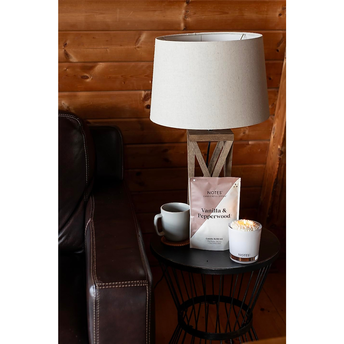 NOTES Sustainable Candle Refill | Non-Toxic Fragrance, Natural Wax Beads (Beeswax, Rice bran and Soy), Cotton Wick and Sustainer - (1) Vanilla & Pepperwood