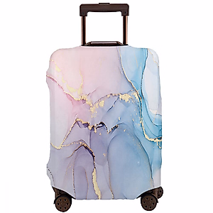 Wondertify Waves And Golden Swirls Travel Suitcase Protector Alcohol Ink Grey Elastic Washable Luggage Cover With Concealed Zipper Fits 29-32 Inch Gold Splash White Transparent