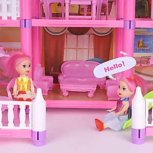 Dollhouse Toy House with Accessories and Furniture, Kids Dollhouses for Girls DIY Doll House Kits with 126 Little Pieces,Dreamhouse Gift for 3 4 5 6 Years Old Toddler Girls (5 Rooms and 1 Balcony)