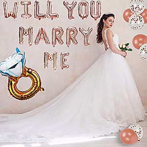 Rose Gold Will you marry me Balloons Marry Me Balloons and 2000 PCS Dark-Red Silk Rose Petals Wedding Flower ,Perfect for Marriage Proposal Ideas Wedding Love Wedding Party Decorations