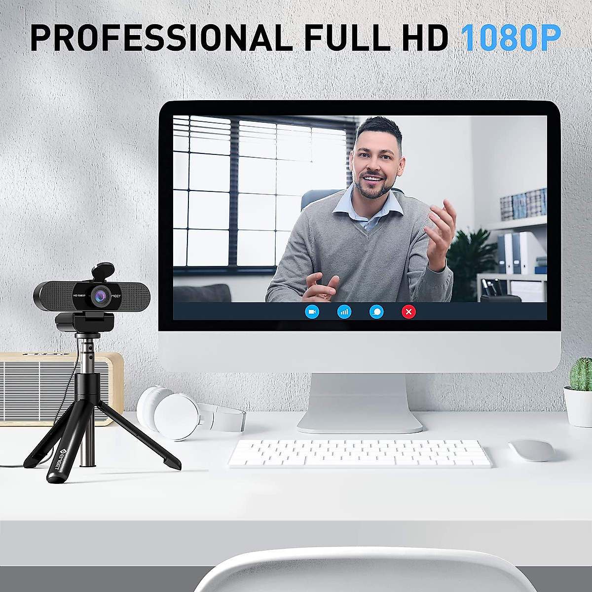 EMEET C960 Webcam with Tripod, 1080p with Microphone, Adjustable Height Mini Tripod, C960 Web Camera with Privacy Cover, Plug & Play Webcam with Stand for Zoom/Skype/YouTube/FaceTime
