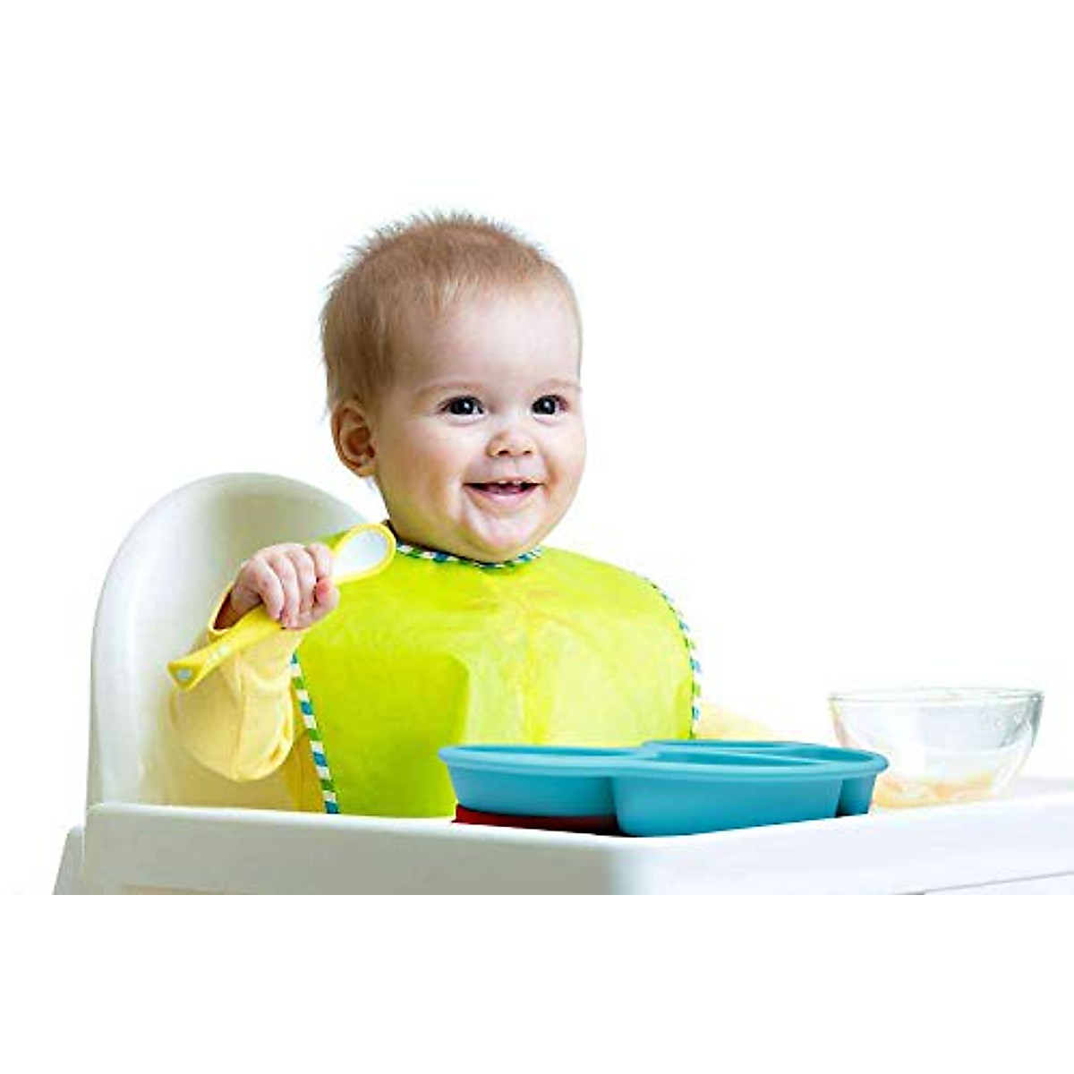 Qshare Toddler Plates, Portable Baby Plates for Toddlers, BPA-Free Strong Suction Plates for Toddlers, Dishwasher and Microwave Safe Silicone Placemat 10x7x1''