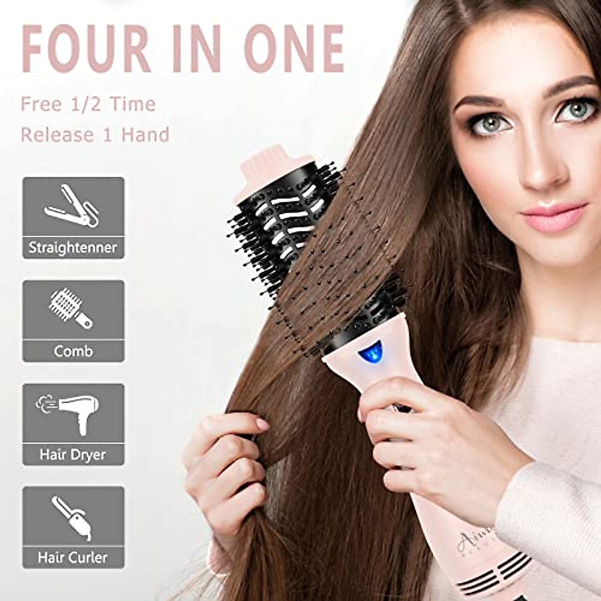 Hair Dryer Brush, Aima Beauty One Step Hair Dryer and Styler Volumizer with Negative Ion for Reducing Frizz and Static, Hair Styling Tools, Pink