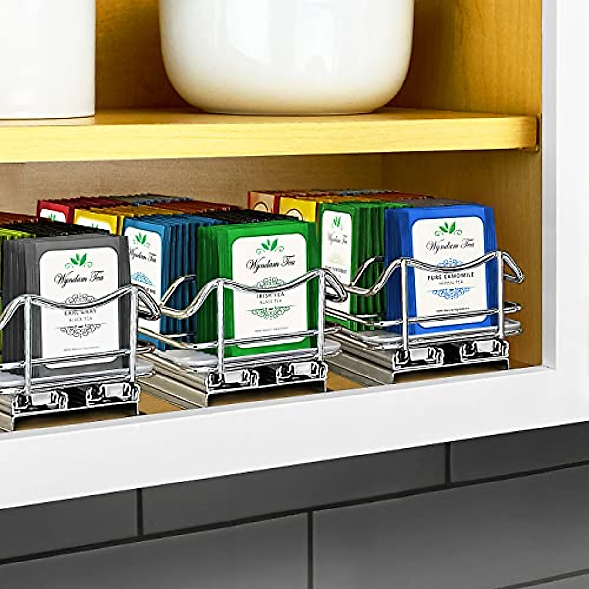 Lynk Professional® Slide Out Tea Bag Holder Organizer - Upper Kitchen Cabinet Pull Out Rack, Organize Up To 70 Tea Bags, Chrome