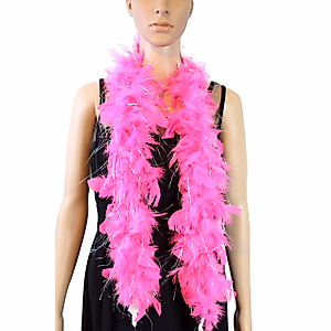 25 Gram, 4 Feet Long Chandelle Feather Boa, Great for Party, Wedding, Halloween Costume, Christmas Tree, Decoration (Candy Pink w/silver lurex)