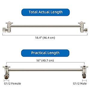 16 Inch Solid Brass Adjustable Shower Head Extension Arm, Extra Long Shower Extension Arm with Lock Joints, Flexible Height & Angle Shower Arm Extender Universal Connection, Brushed Nickel