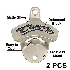 HAIICEN Cheers Magnetic Beer Bottle Opener Wall Mounted Bottle Cap Opener with Magnet Embedded for Bartender Kitchen Party Gifts (Pack of 2)