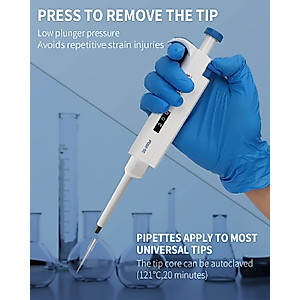 Adjustable Pipettes 20-200μl, Single Channel Pipette Lab Micropipettes Variable Volume, Four E's Scientific