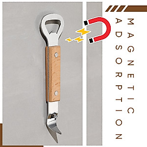 2 Pieces Magnetic Bottle and Can Openers with Wood Handle, Magnet Stainless Steel Can Punch Tappers for Beers Beverages Cans Beverages, Suitable for Camping and Traveling