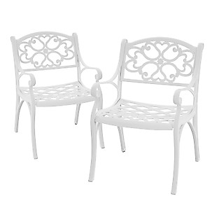 PATIO-IN Outdoor Patio Chairs Set of 2 Metal Patio Bistro Dining Chairs with Armrests,Cast Aluminum Patio Furniture Bistro Chairs for Porch,Poolside,White