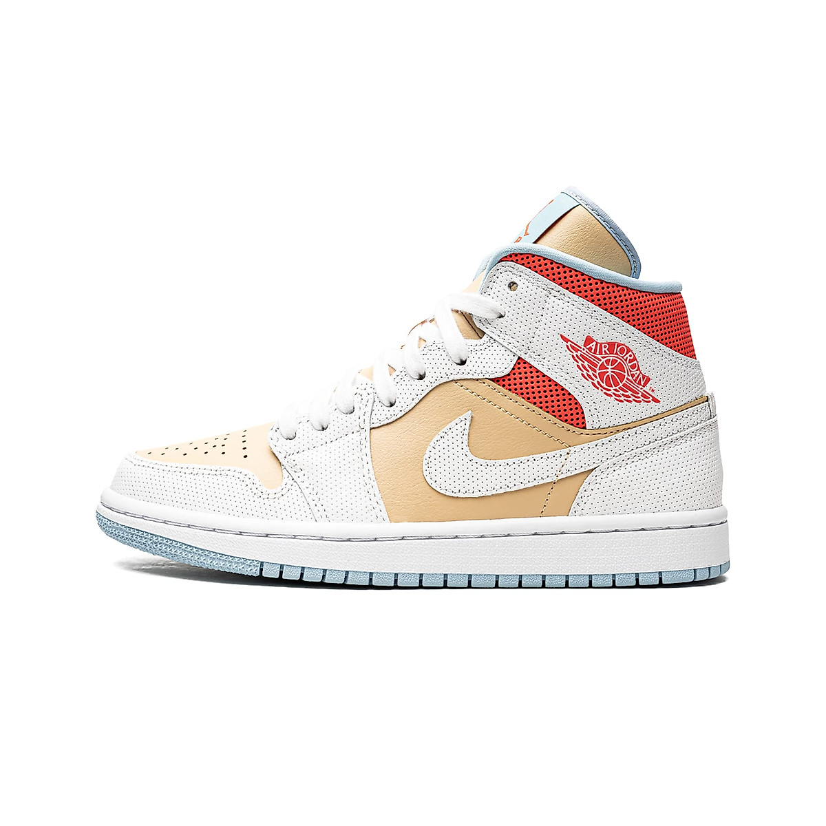 Nike Women's WMNS Air Jordan 1 Mid Se “Sesame”, Sesame/White/Flash Crimson/PSY, 8.5W