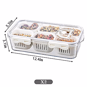 MANO 2pack Serving Trays for Party Divided Veggie Tray with Lid Sealed Sectioned Fruit Snack Serving Platter Vegetable Storage with 6 Compartments Snackle Box Charcuterie Container Fridge Organizer