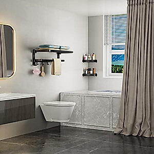 KAHANG Foldable 24 Inch Towel Rack for Bathroom with Sturdy Hooks - Save Space & Keep Towels Clean and Tidy Matte Black