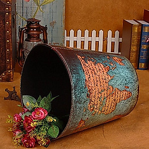 JUWA Wastebasket, Sam Young European Style World Map Pattern PU Leather Paper Basket Trash Can Dustbin Garbage Bin.