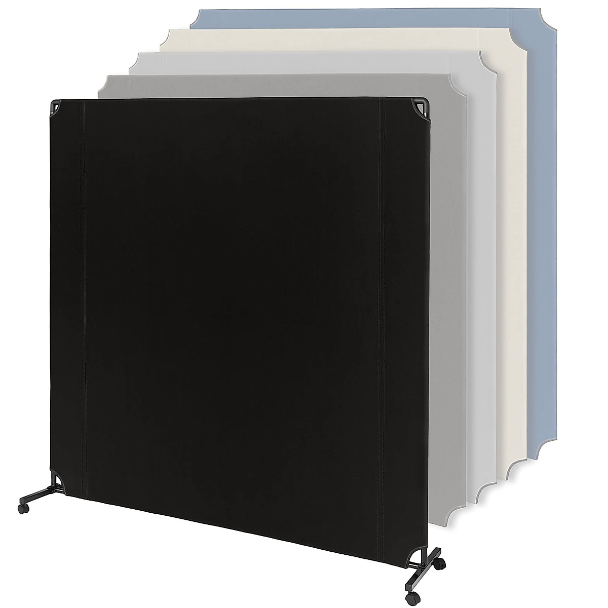 Lainly Rolling Room Divider Wall - Made in North America (6' L x 6' H, Black) Partition Room Dividers, Temporary Wall, Office Divider, Privacy Screen, Wall Divider & Room Divider Screen