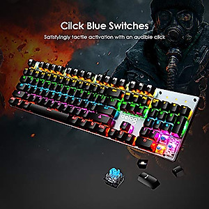 FELICON Gaming Keyboard, 104 Keys Ultra-Slim Rainbow Backlit Wired Keyboard with Blue Switches,Durable ABS Keycaps/Anti-Ghosting/Spill-Resistant Mechanical Keyboard for PC Mac Xbox Gamer
