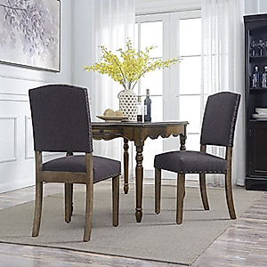 BELLEZE Dining Chairs, Set of 2 Kitchen Dining Room Chairs Upholstered Parson Chairs with High Back & Nailhead Trim, Mid Century Modern Dinner Chairs - Blake (Dark Gray)