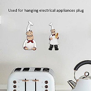 Pssopp 2Pcs Chef Figurine Wall Hooks, Adhesive Chef Figurines Wall Mount Kitchen Appliances Hanger for Home Kitchen Restaurant Bakery