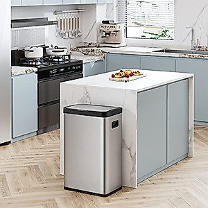finetones 16 Gallon Trash Can, Motion Sensor Trash Can, Stainless Steel Trash Bin with Lid, Soft Close, Automatic Waste Bin for Kitchen Living Room Office, Silver