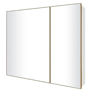 FOMAYKO Bathroom Medicine Cabinet with Farmhouse Gold Metal Framed 26(H) x30(W) Inches Double Sided Mirror Door Recess or Surface Mount Mirror Cabinet for Bathroom Toilet Kitchen