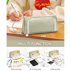 Large Capacity Pencil Case Pen Bag, Pencil Bag Stationery Storage Pencil Pouch, Handheld Makeup Pouch Holder Pencil Organizer College School Office Supplies for Student Christams Gift (Light Green)