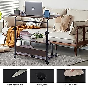 Portable Desk Small Desks for Small Spaces Laptop Table Brown Rolling Adjustable Desk on Wheels Mobile Couch Desk for Bedroom Home Office Computer Standing Desk Student Desk with Storage 32x16 Inch