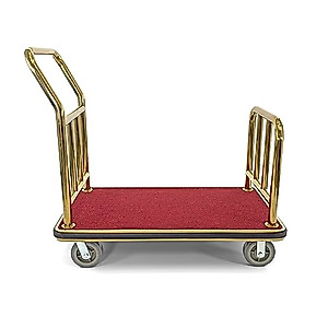 Hotel Luggage cart | Bellman's Cart | Rectangular Red Carpet Base | Steel Deluxe Platform Truck | Gold.