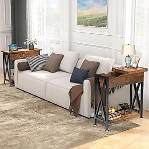 TooCust End Tables Living Room with Charging Station, Flip Top Side Table with USB Ports and Outlets, Couch End Tables, Narrow End Tables with 5.5" Deep Flip Top Drawer(11.2" D x 24" W x 24" H)