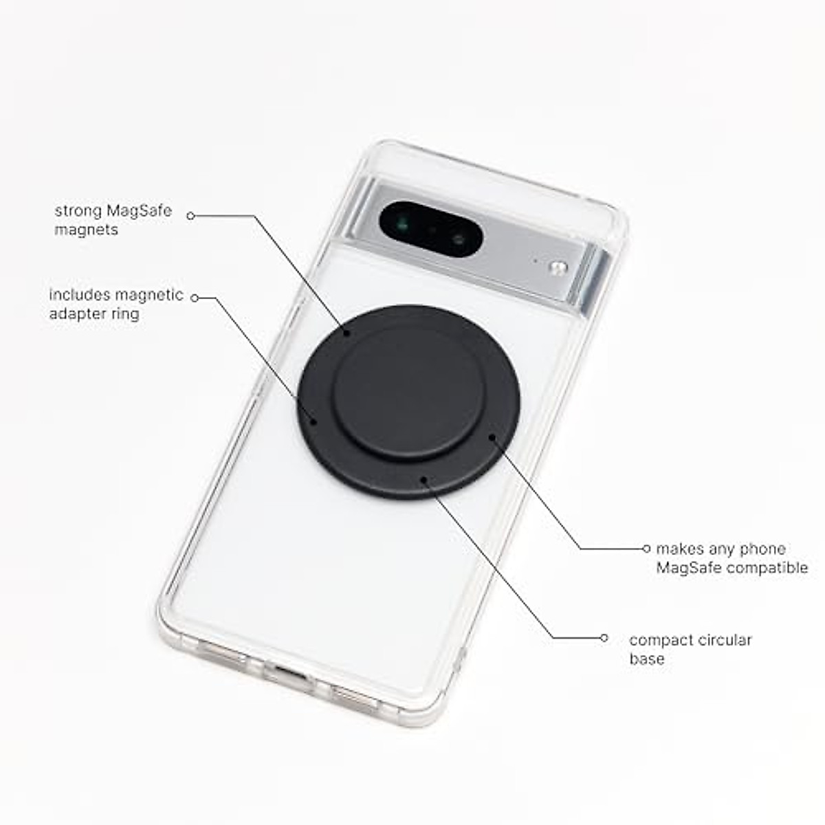 PopSockets Phone Grip Compatible with MagSafe, Adapter Ring for MagSafe Included, Phone Holder, Wireless Charging Compatible - Black