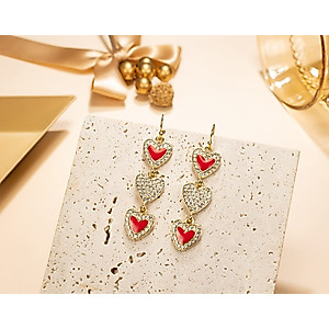 Retro Red Interlocking Heart Earrings for Women, Bling CZ Crystal Heart Dangle Earrings, Perfect Heart Jewelry as Valentine's Day Costume Ornament