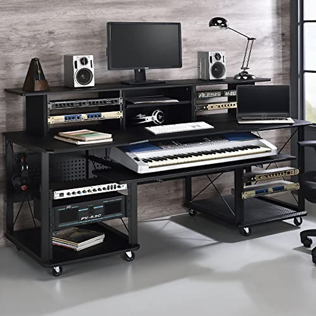 Acme Furniture Metal and Wooden Music Desk with Wheels, Black