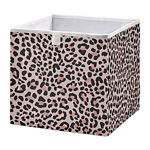 Pink Leopard Print Cheetah Basket Cube Storage Bins Fabric Storage Baskets Collapsible Decorative Storage Box with Handles Organizer Bag for Shelf Closet Toy Gift 15 x 11 x 7