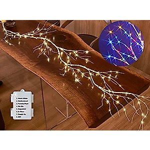 BAOLITVINE Birch Garland with Lights 6FT 100 Warm White and Multi Color Fairy Lights, Lighted Garland Battery Operated for Mantel Fireplace Wall Christmas Decoration Inside Outdoor