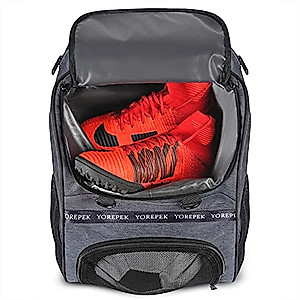 YOREPEK Soccer Bag, Soccer Backpack with Ball Compartment for Men and Women Fit Basketball Volleyball, Large Capacity Sports Equipment Bags Gift to Gym Outdoor Camping, Black