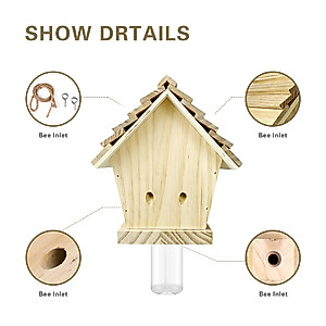 GRTRE 1 Pack Wood Carpenter Bee Trap for Outside - Best Bee Trap - Wood Boring Bee Trap- Nature Chalet Style Carpenter Bee Traps Outdoor Hanging - Insect Traps Removes Carpenter bee