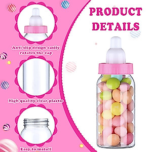 60 Pcs 4 Inch Baby Mini Milk Bottle Baby Shower Favor Fillable Feeding Bottle Candy Box Small Plastic Candy Bottle DIY Gift for Boy Girl Newborn Baptism Party Decor (Pink)