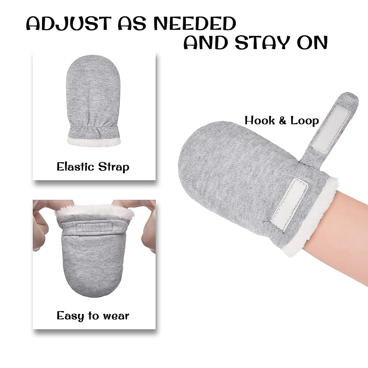 Baby Winter Mittens Adjustable Easy-On Newbron Warm Gloves Sherpa Lined Fleece Infant Mittens Winter for Boy Girl (Navy/Grey)