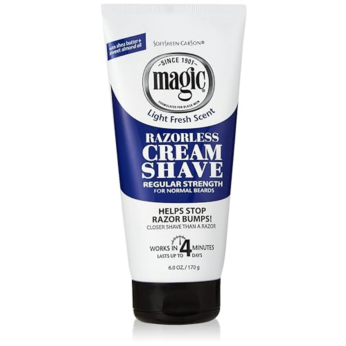 Magic Razorless Cream Shave Regular Strength Light Fresh Scent 6oz Tube