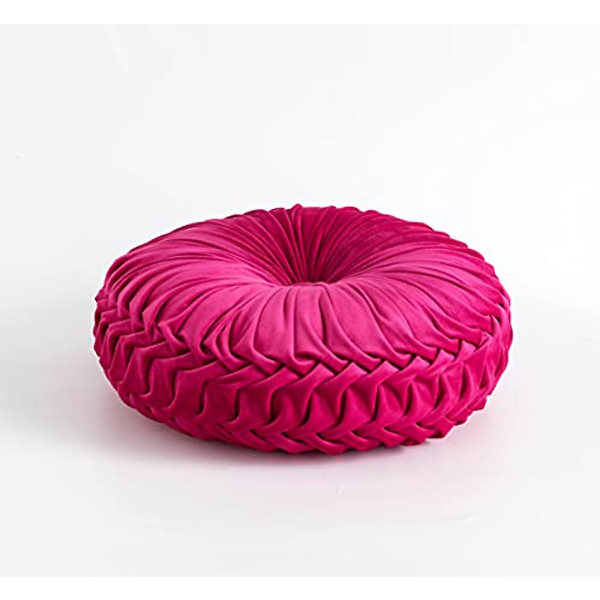 Cassiel Home 14.5” Velvet Round Pinktuck Pillow Hot Pink Spring and Summer Home Decor Handcraft Pleated Round Pillow Decorative Wedding Decoration Farmhouse Boho Accent Throw Pillow for Couch Bed Sofa