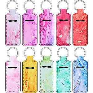 Blulu 10 Pieces Chapstick Holder Keychains Clip-on Chapstick Sleeve Pouch Lipstick Holder Keychain Lip Balm Holder Key Chain with Marble Pattern for Travel Accessories, 10 Colors