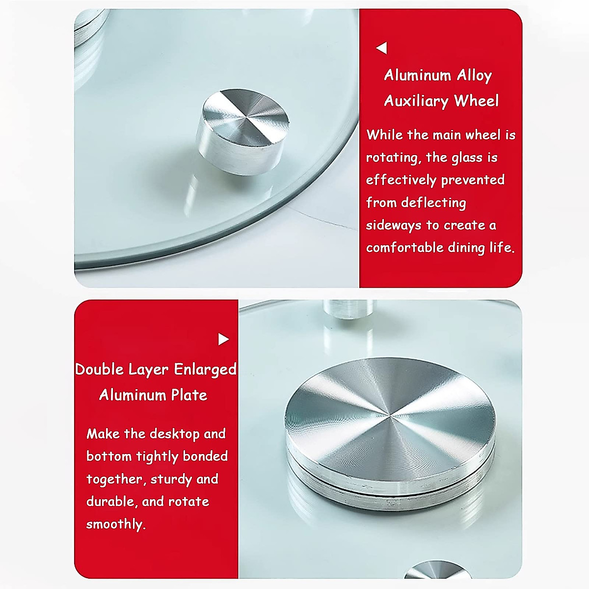 Transparent Glass Lazy Susan Turntable 0.31in Thick Rotating Serving Tray Round Tabletop Rotating Tray with Aluminum Alloy Auxiliary Wheel Bearing Not Easy to Dump Easy to Share Food (Size : 35in)