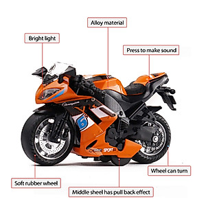 MING YING 66 Toy Motorcycle - Pull Back Toy Car with Sound and Light Toy,Toy Motorcycles for Boys,Toys for 3-9 Year Old Boys (Orange)