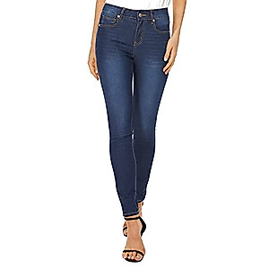 LOUEERA Womens Stretchy Jeans, Mid-Rise Skinny Jegging for Women Trendy Classic Slim Fit Boyfriend Denim Pants with Pockets (Dark Denim, 0)