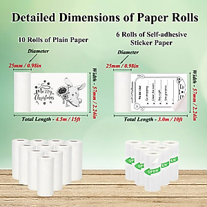 10Pcs Mini Printer Paper, 57 x 25 mm 5 Rolls Self Adhesive Thermal Paper Printable Sticker Paper and 5 Rolls White Printing Paper for Pocket Thermal Printer