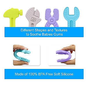 Ryfan Baby Teething Toys for Babies 0-6 Months,teethers for Babies 6-12 Months,Baby Toys,BPA Free Silicone Toolbox teether,car seat Toys,Infant Toys with Storage Box and 2pcs Pacifier Clip（4-Pack）