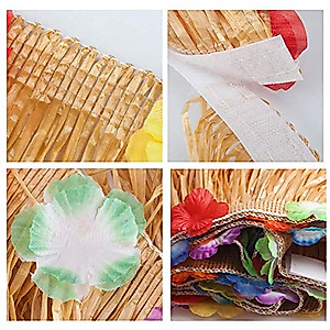 Sharlity Luau Gold Table Skirts for Hawaiian Party Decorations, Luau Party Supplies with 9ft Tropical Raffia Grass Table Skirt, Tiki Palm Leaves and Hibiscus Flowers (1 Pack)