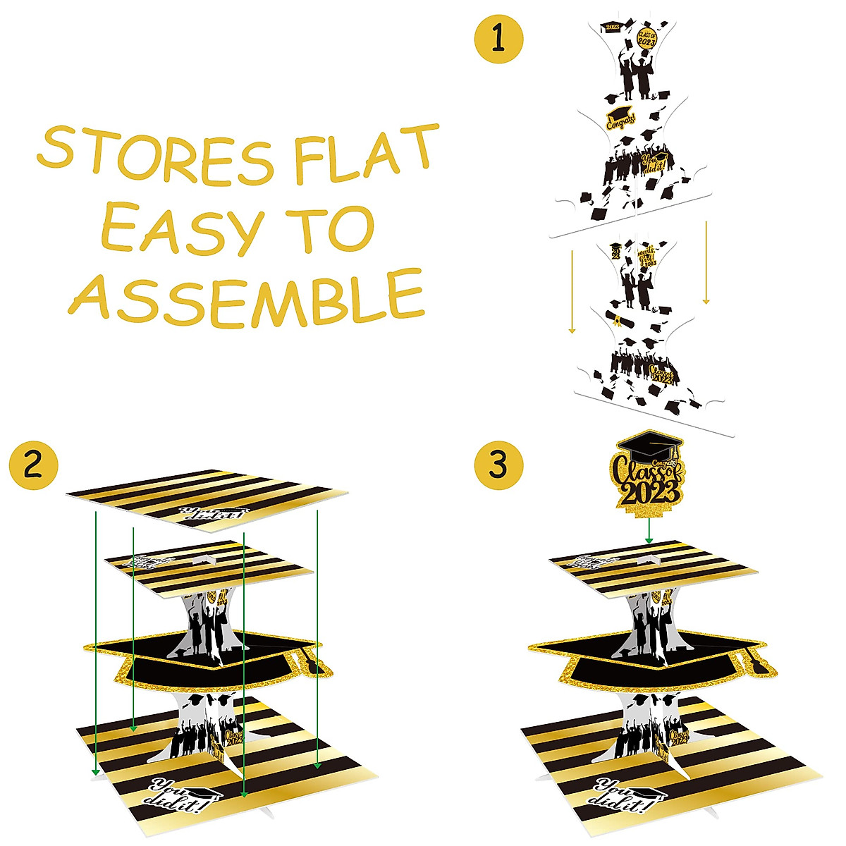 2023 Graduation Cupcake Stand for Graduation Party Decorations Supplies 3 Tier Class of 2023 Cardboard Dessert Stand for 24 Cupcake Toppers Picks